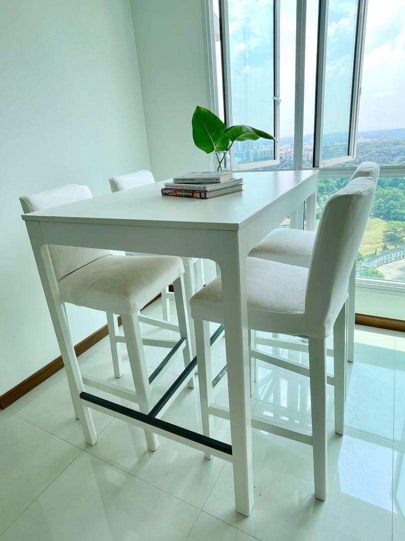 Ikea White Bar Table Set, Furniture & Home Living, Furniture, Tables ...
