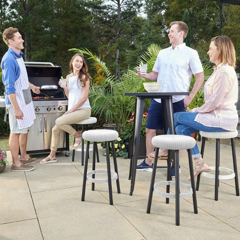 KETER Cozy Knit Indoor/Outdoor Counter Stools | Set of 2 | White ...