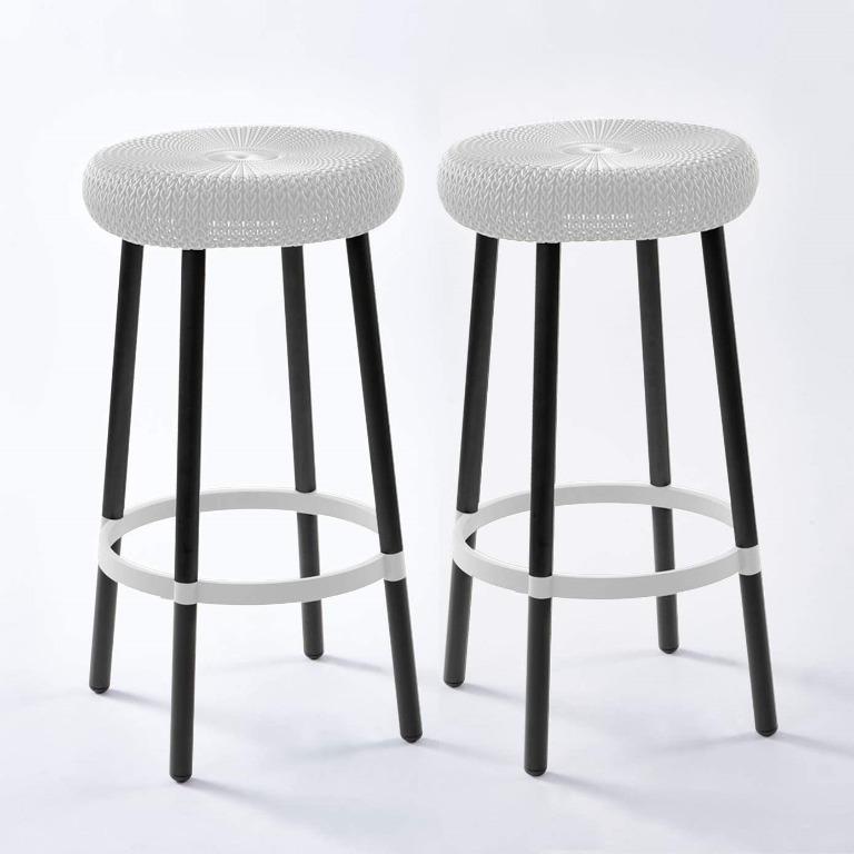 KETER Cozy Knit Indoor/Outdoor Counter Stools | Set of 2 | White ...