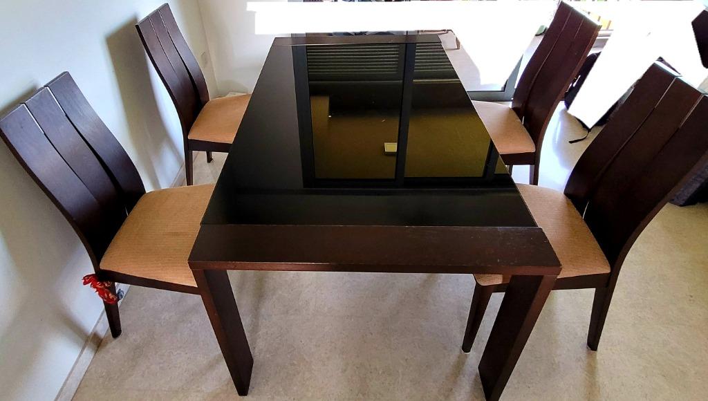 Modern wood & tinted glass dining table and chair set, Furniture & Home ...
