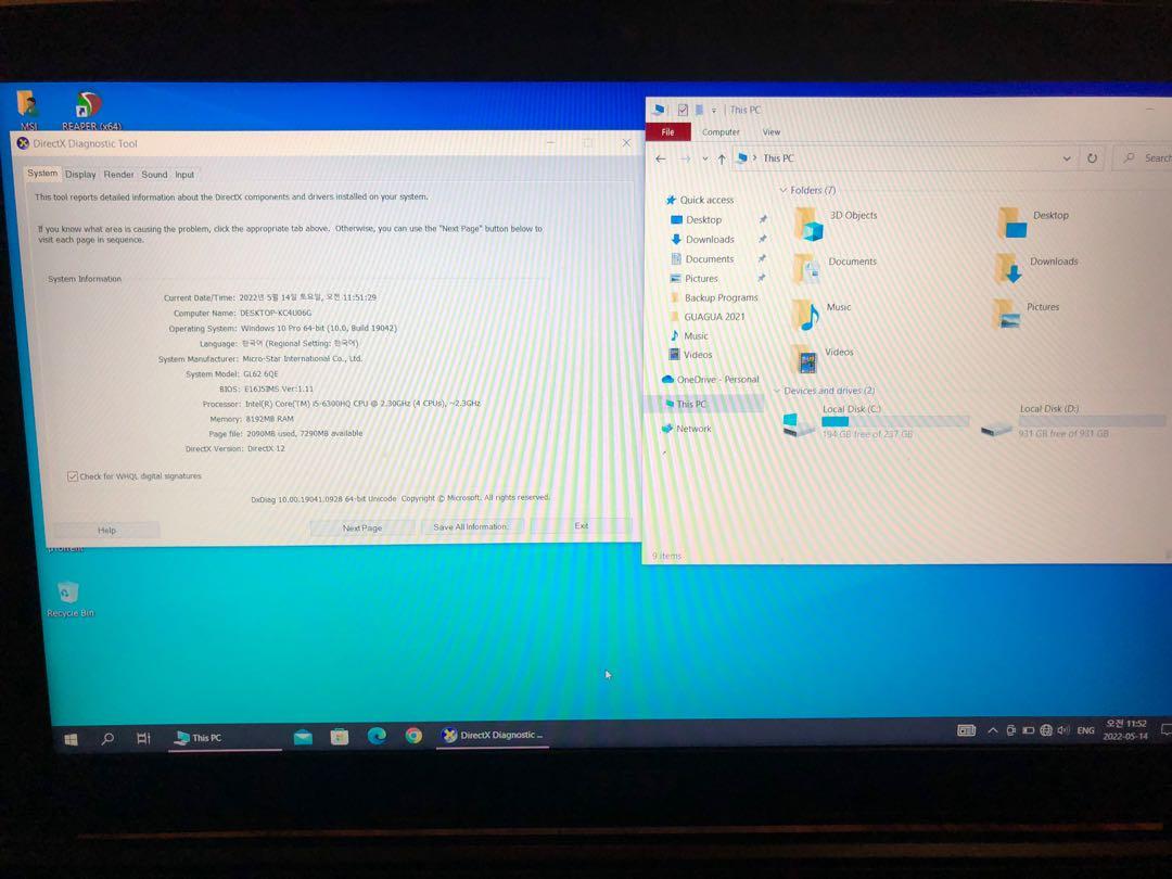 MSI Micro star int,i-5 6th Gen Gaming Laptop 8GB Ram 256 SSD + 1TB HDD ...