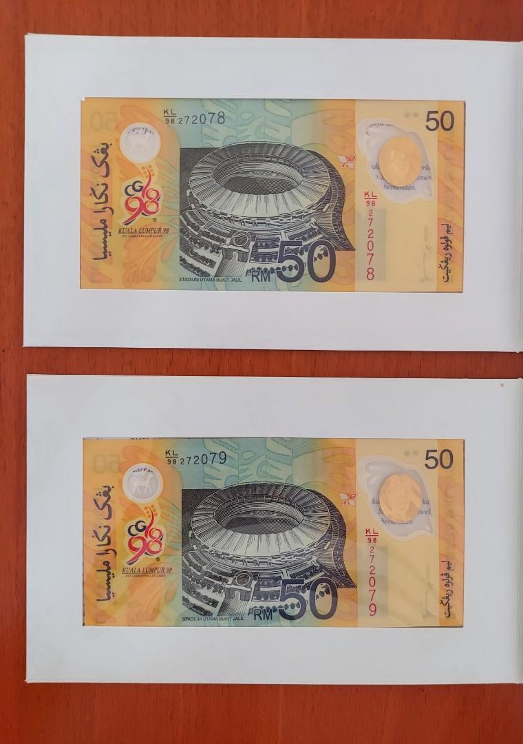 SUKOM RM50 KL98 XVI Commonwealth Games Notes with 2 nice Running Serial ...