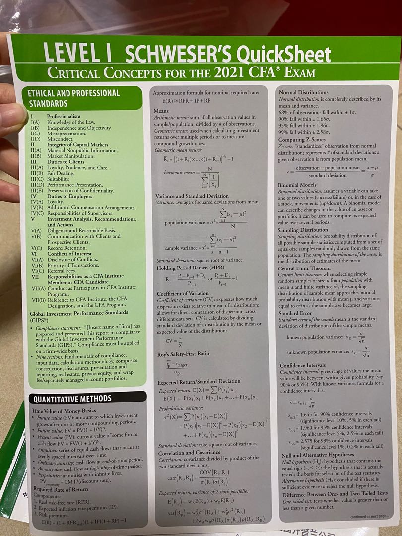 CFA Level 1 Schweser’s QuickSheet (6 pages) KAPLAN, 興趣及遊戲, 書本 & 文具, 教科書 ...