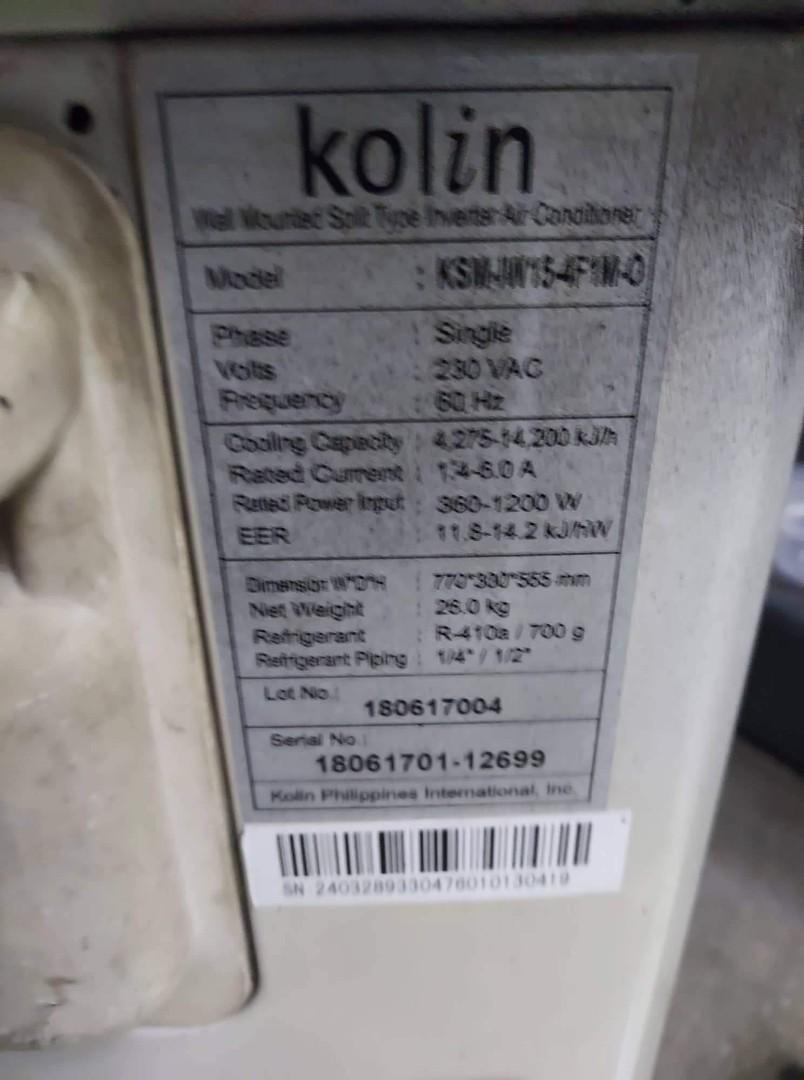 Kolin 1.5hp inverter, TV & Home Appliances, Air Conditioning and ...