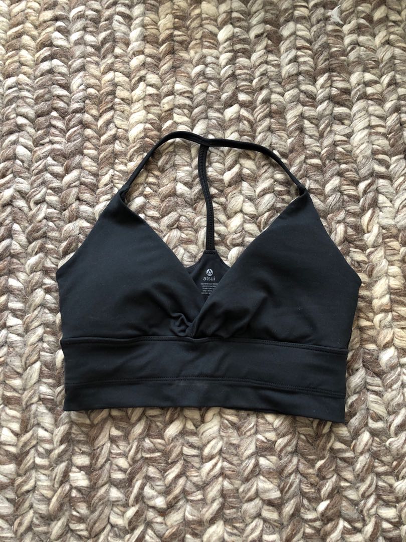 Atsui Black Halter Y Strap Longline Overlap Sports Bra XS to S, Women's ...