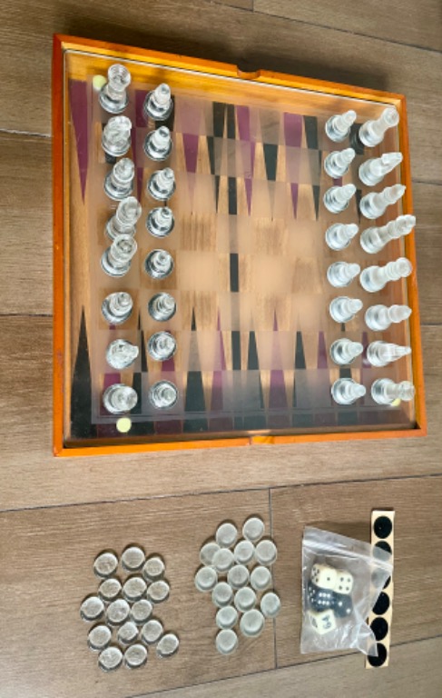 Contemporary Glass Chess & Backgammon Set, Hobbies & Toys, Toys & Games ...