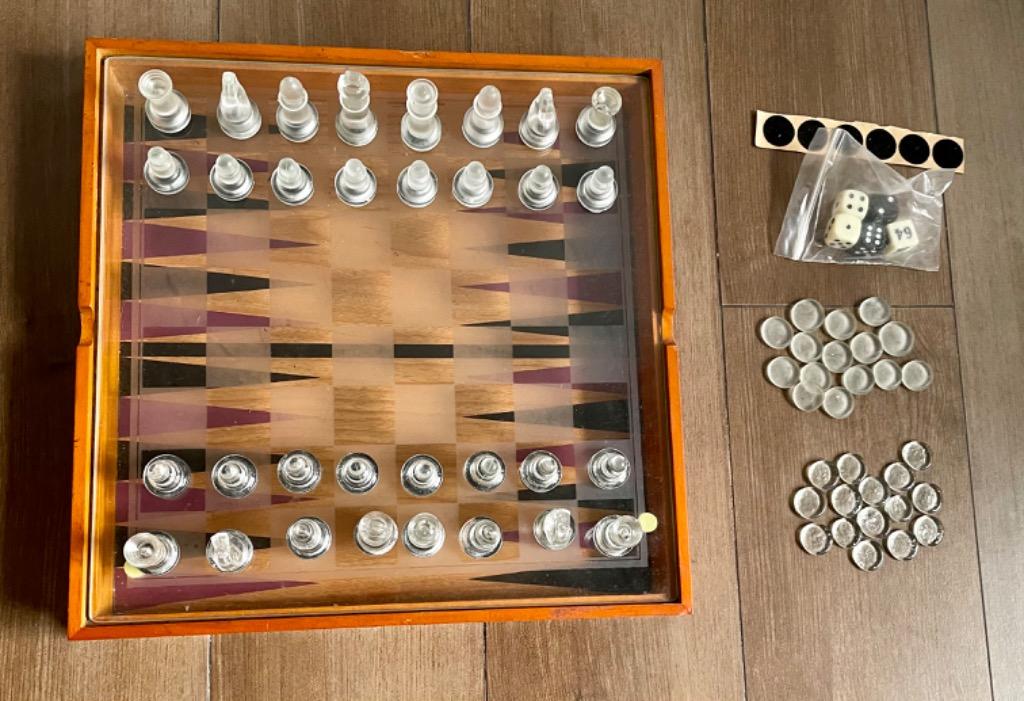 Contemporary Glass Chess & Backgammon Set, Hobbies & Toys, Toys & Games ...