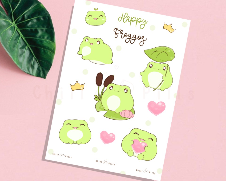 Cute frog sticker sheet- 2, Frogs sticker sheet, Cute animals sticker ...