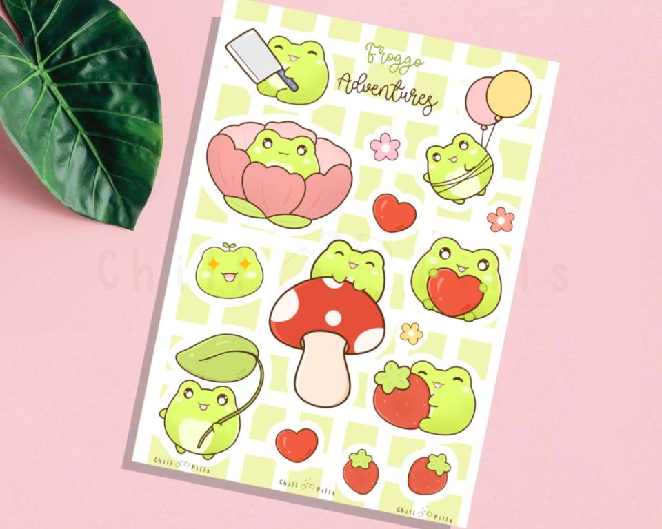 Cute frog sticker sheet, Frogs sticker sheet, Cute animals sticker ...
