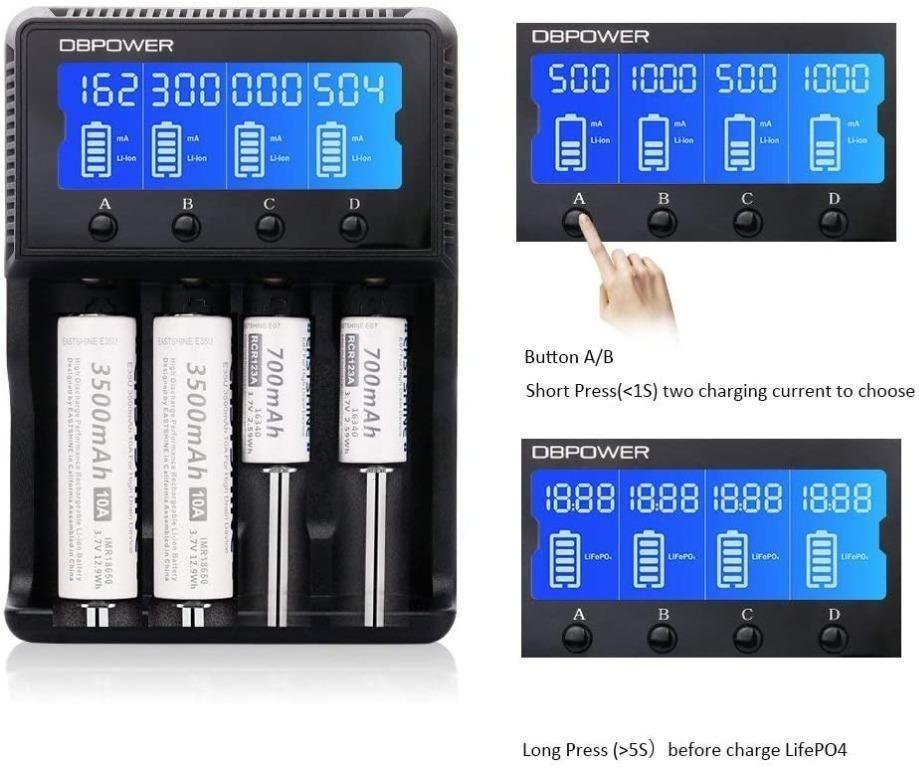 DBPOWER HXY-H4 Battery Charger Universal LCD Display 4 Slot Plug ...