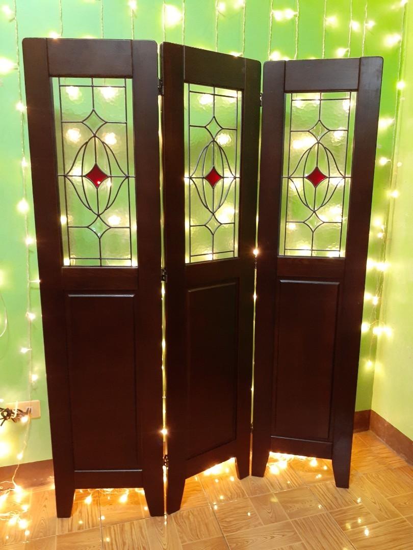 Elm Wood Luxury french door style solid wood and stained glass trifold ...
