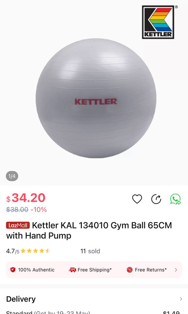 Kettler Exercise Ball, Sports Equipment, Exercise & Fitness, Toning ...