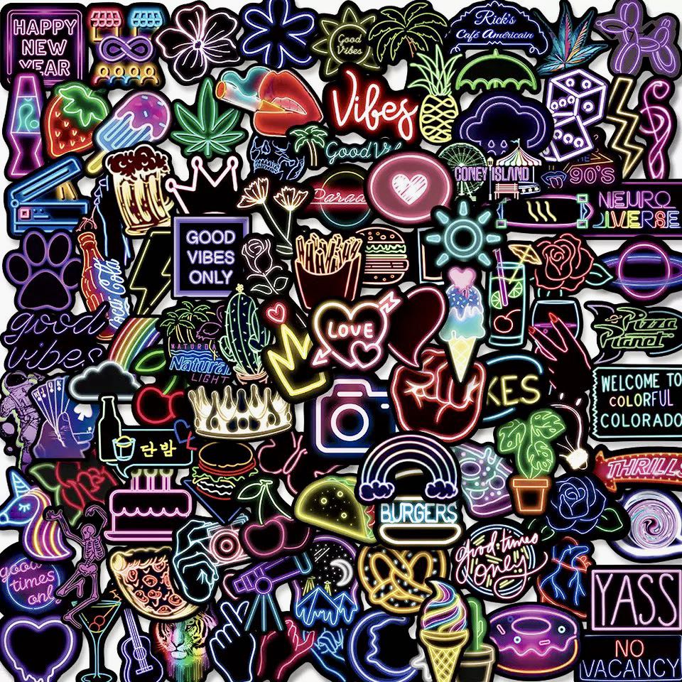(Stickers) 50pc VSCO Neon Lights Sign Food Logo Positive Quotes Simple ...