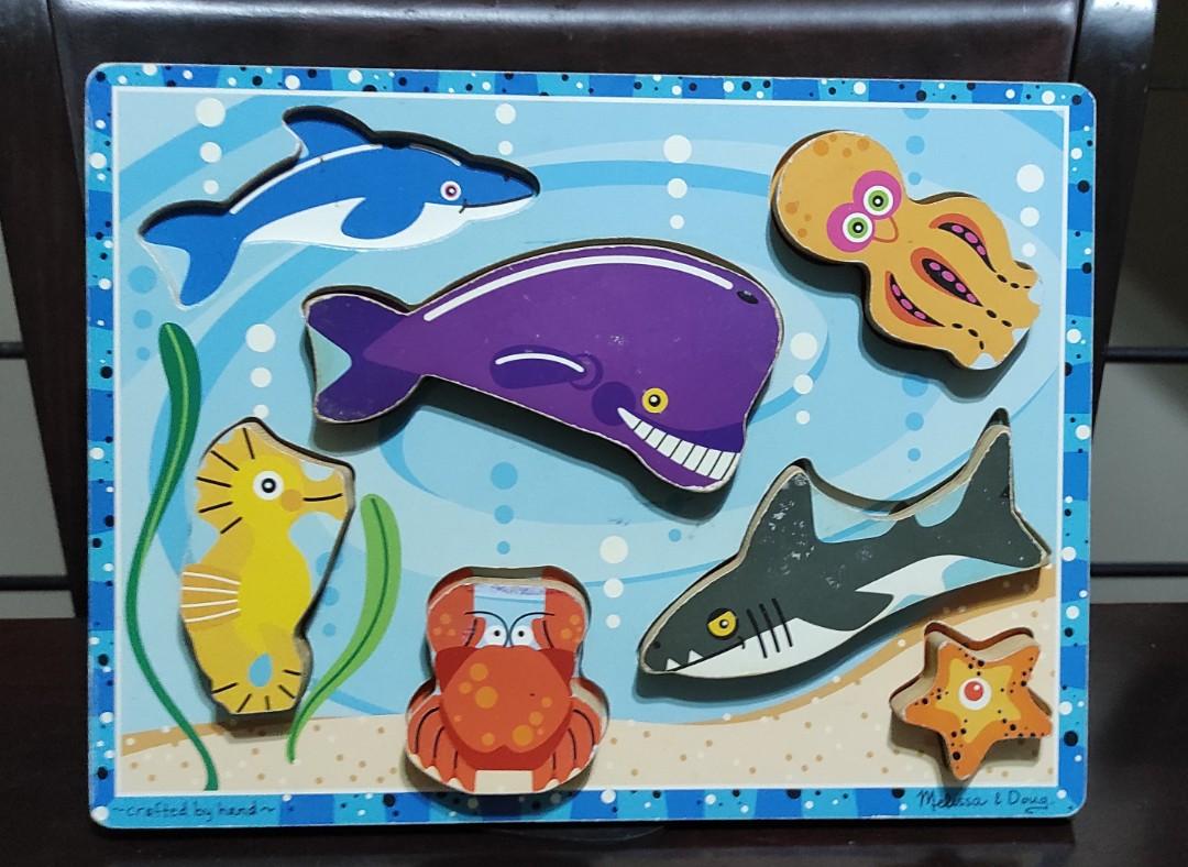Melissa & Doug Chunky Puzzle Sea Creatures (1 Piece Missing), Hobbies ...