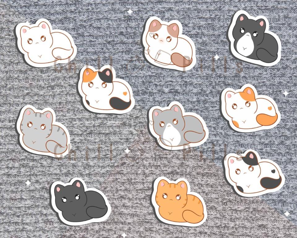 Pack of 10 Cute cat loaf mini stickers, Brown black white cat sticker ...