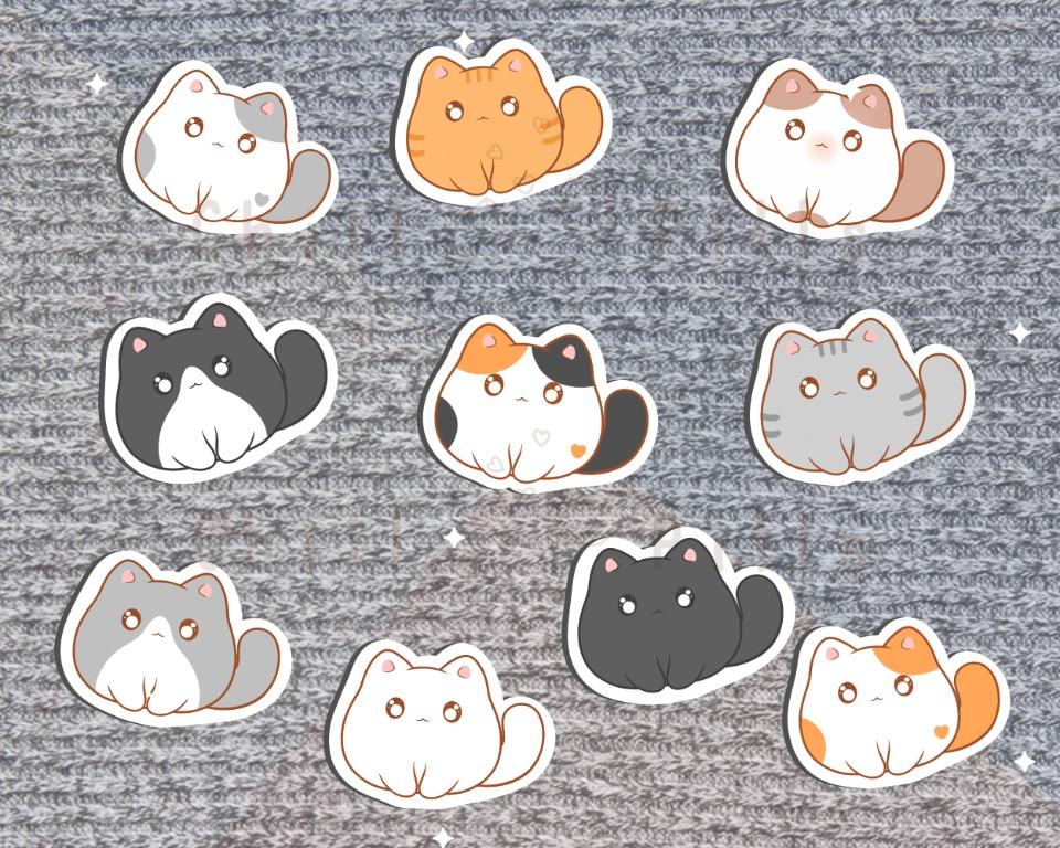 Pack of 10 Cute cats mini stickers, Brown black and white cat sticker ...