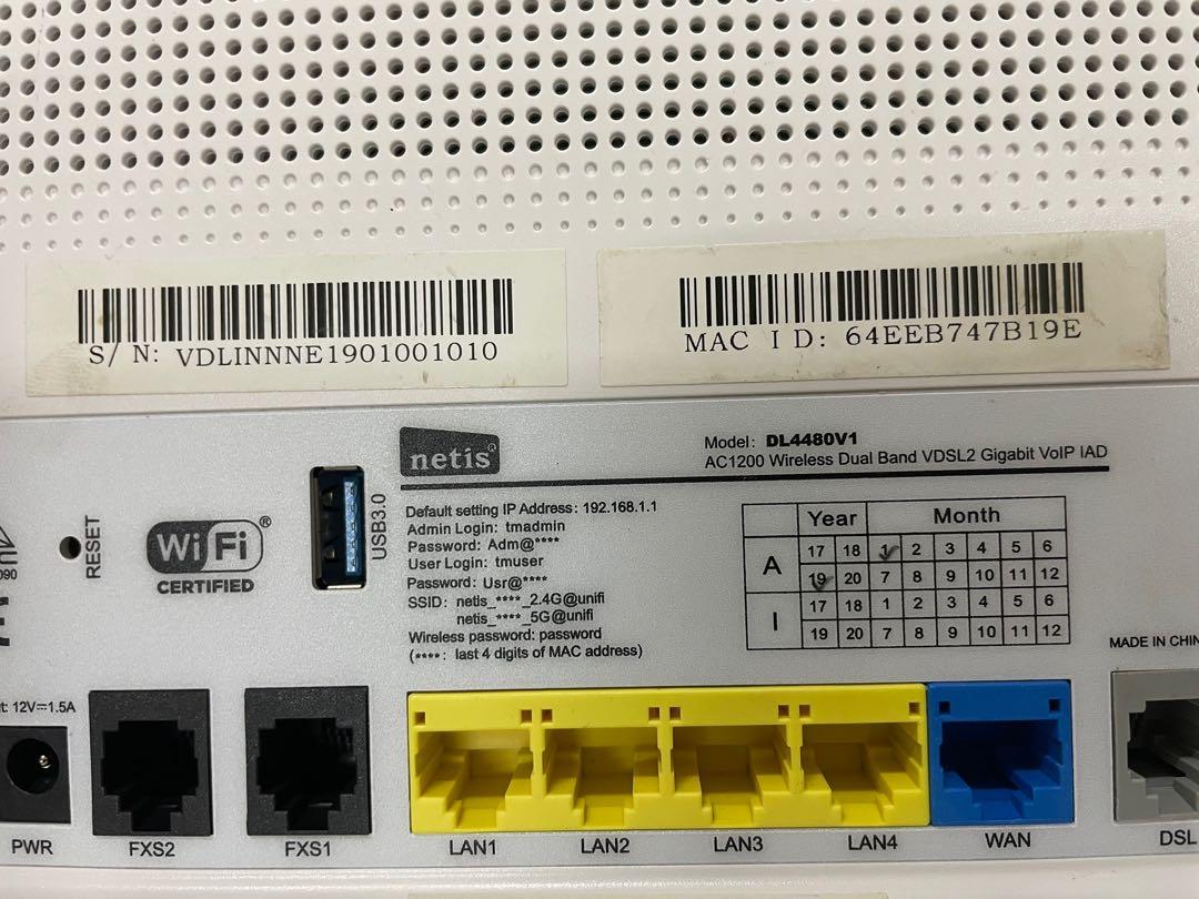 *SECOND HAND* Unifi Netis AC 1200 VDSL2 Modem Router DL4480V1 ...