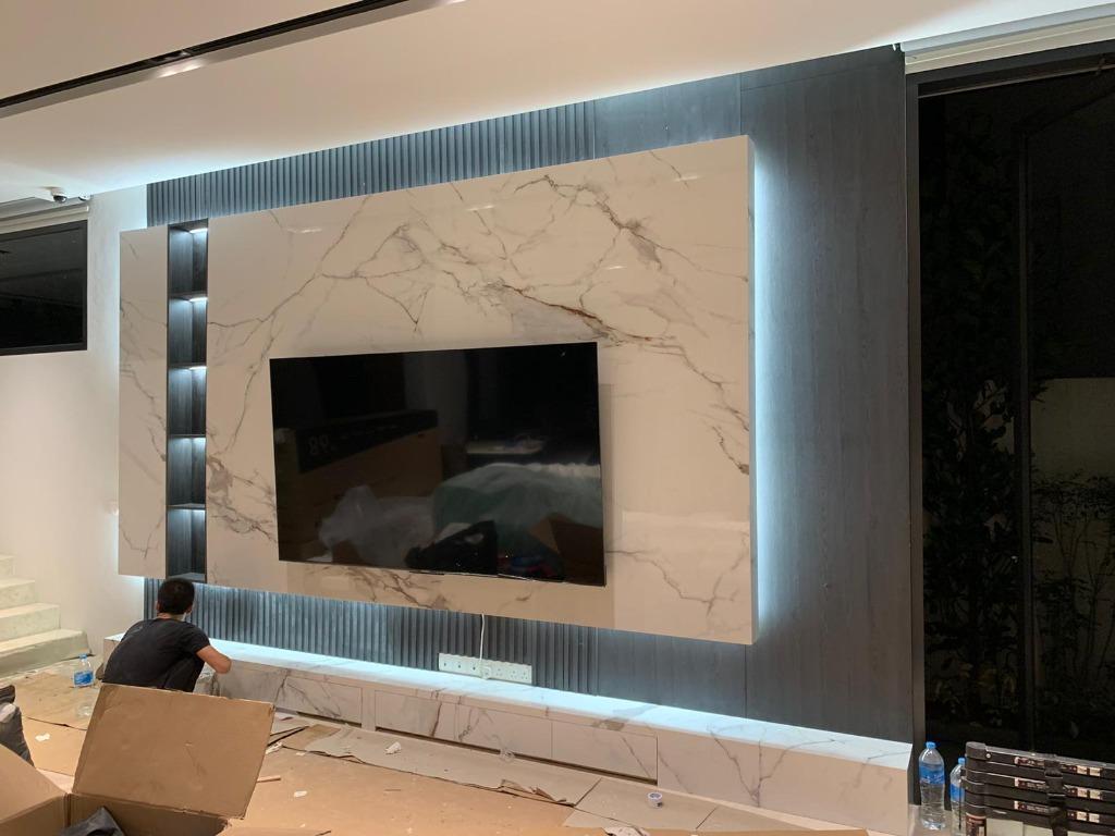 Sintered stone tv feature wall, Home Services, Renovations on Carousell
