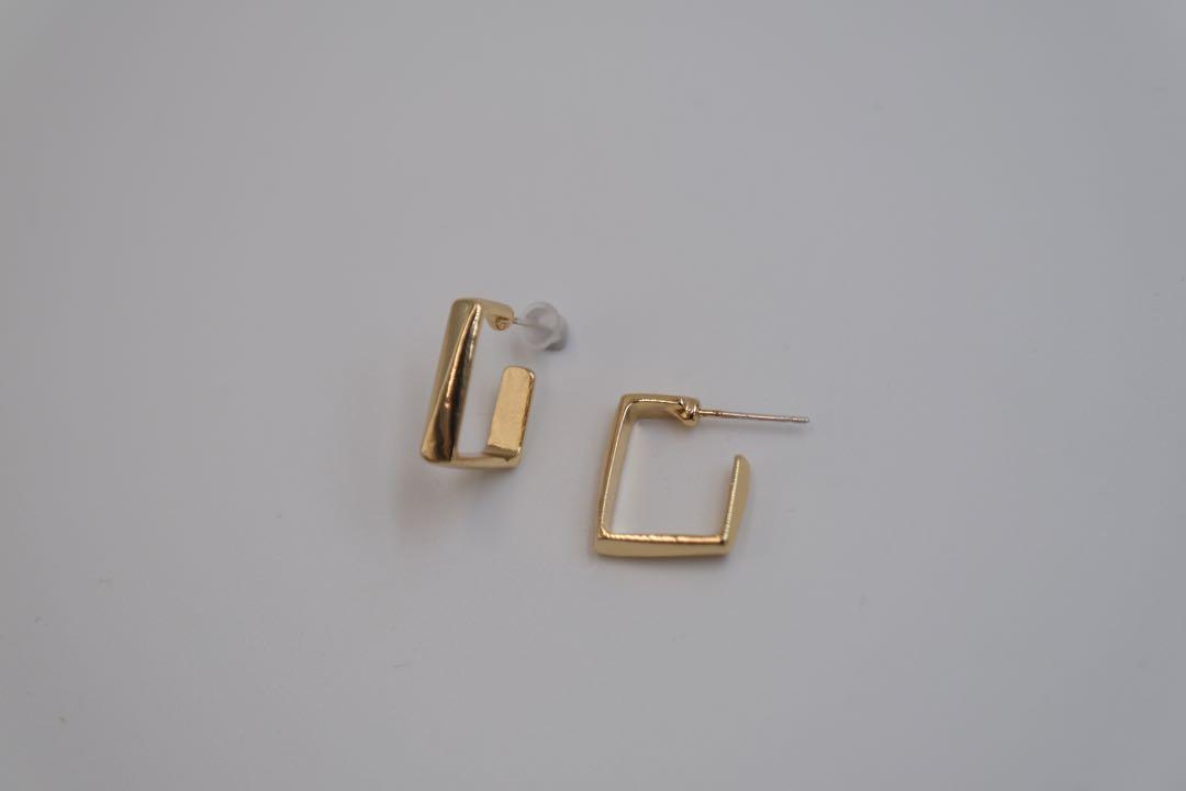 Square shaped gold in color earrings, Women's Fashion, Jewelry ...