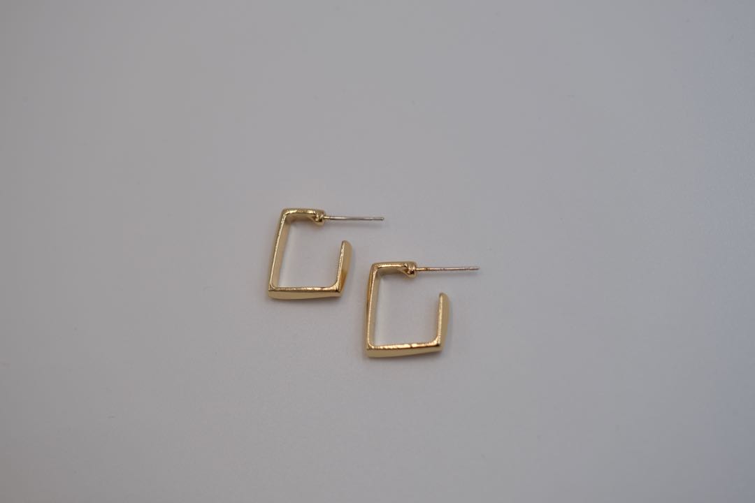 Square shaped gold in color earrings, Women's Fashion, Jewelry ...