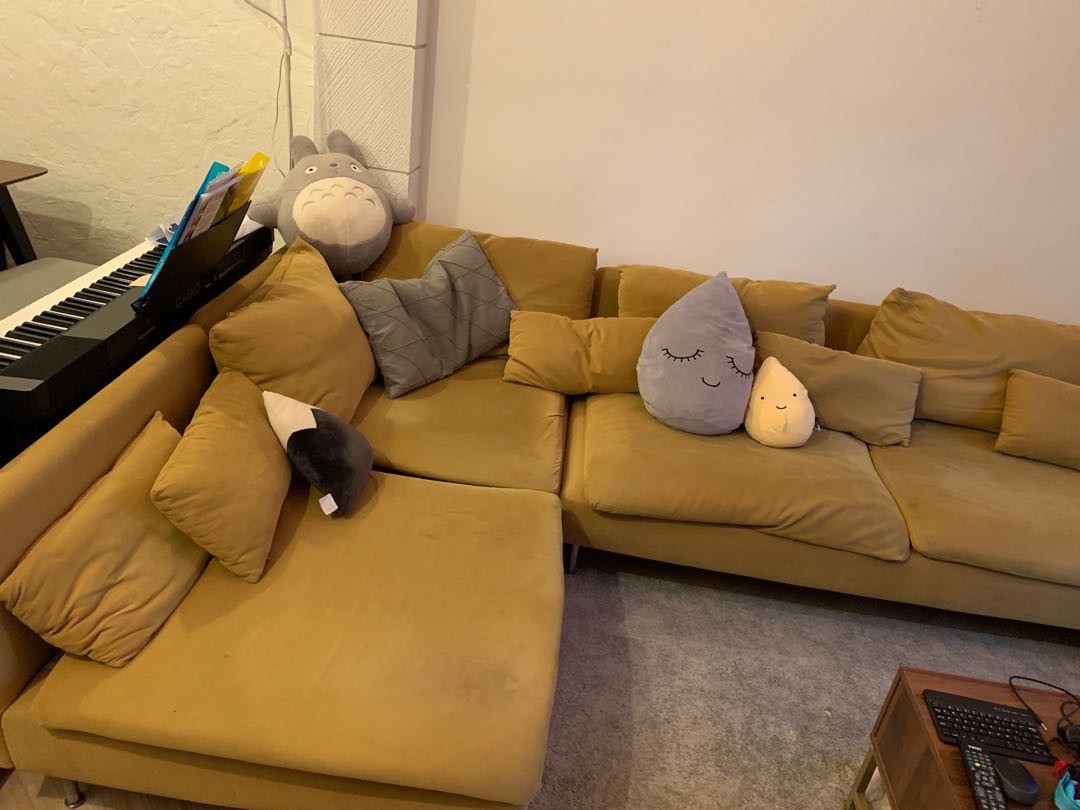 Very large yellow U shaped couch, Furniture & Home Living, Furniture ...