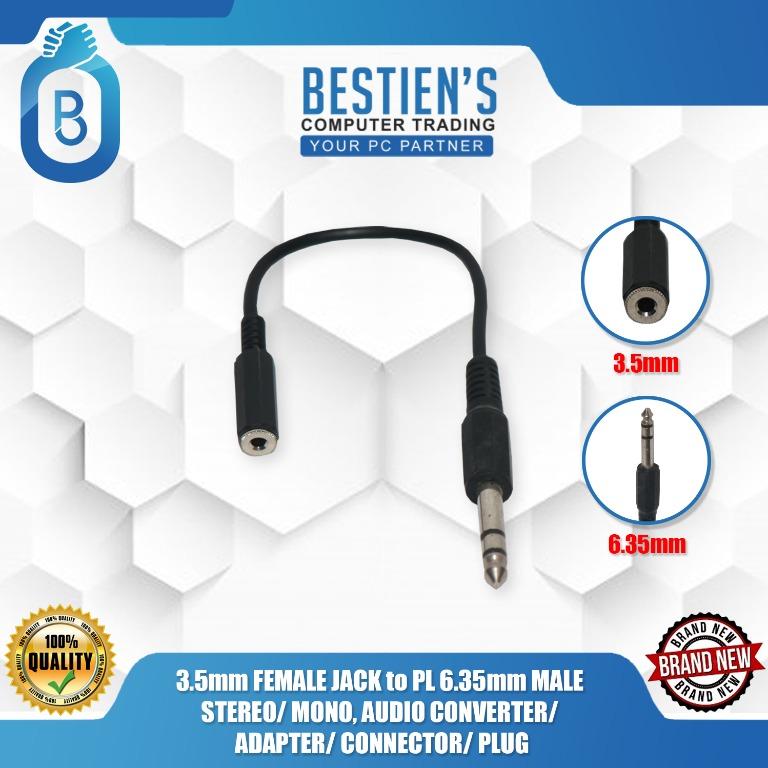 3.5mm FEMALE JACK to PL 6.35mm MALE STEREO/ MONO, AUDIO CONVERTER ...