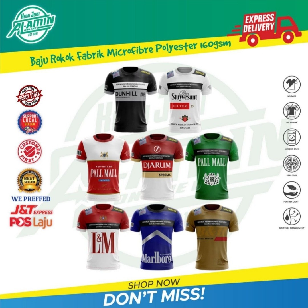 Baju Rokok Kain Jersi Microfibre Sublimation 2 # Dunhill Hitam, L&M ...
