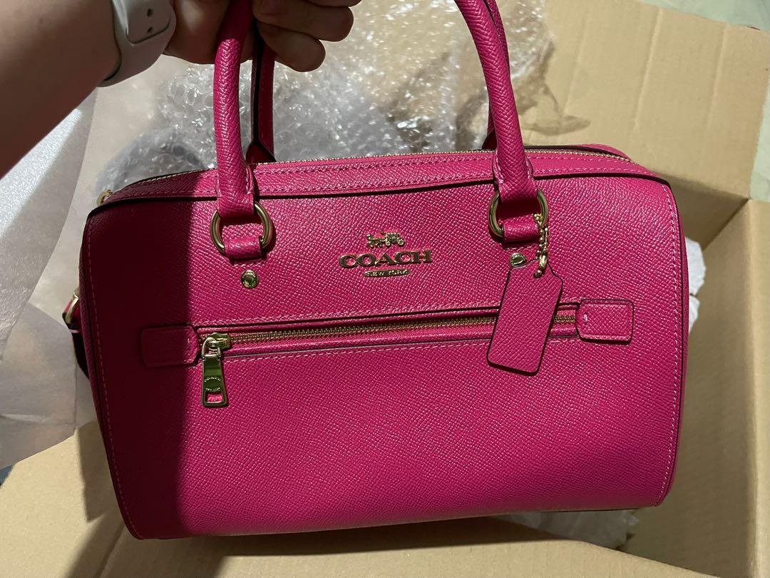 Original Coach Pink Rowan with Guitar Strap, Women's Fashion, Bags ...