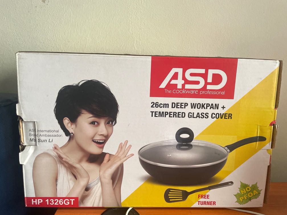 Deep wok pan ASD with tempered glass cover, Furniture & Home Living ...