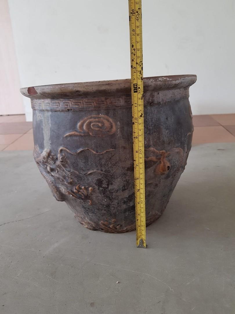 Vintage Dragon Flower Pots Terra Cotta Clay, Furniture & Home Living ...