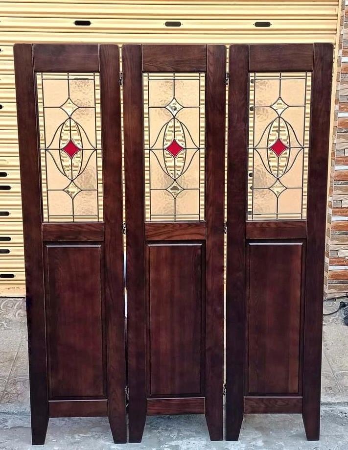Elm Wood Luxury french door style solid wood and stained glass trifold ...