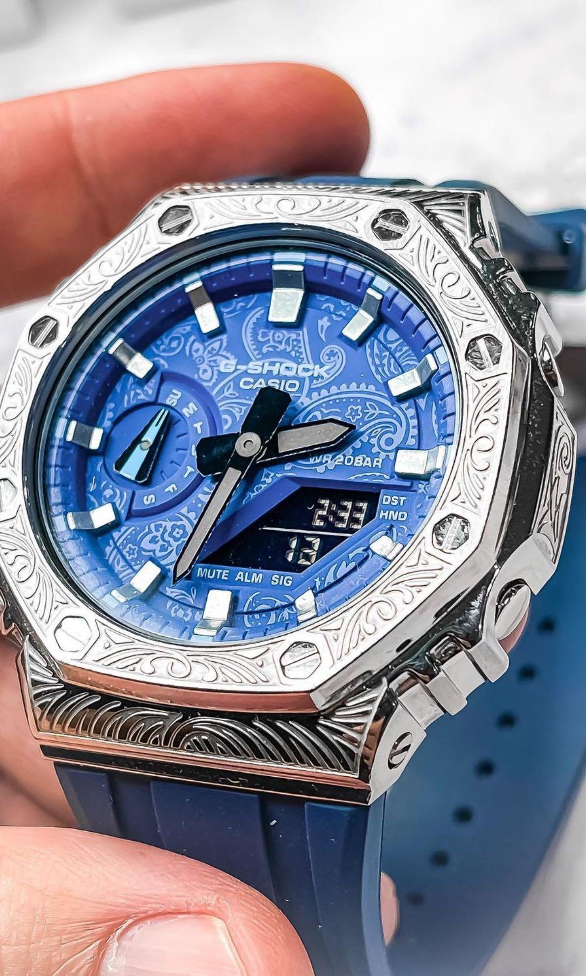 Gshock special edition blue custom engraving design ga2100 ga2110, Men ...