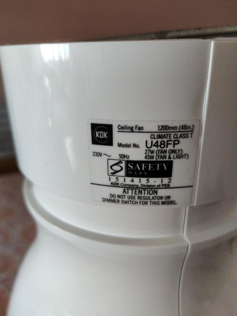 KDK Ceiling Fan U48FP with LED light (white), Furniture & Home Living ...