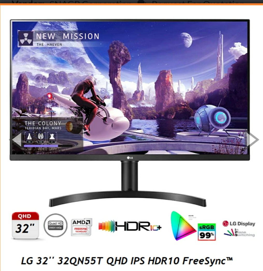 LG 32 inch 32QN55T QHD IPS HDR10 Monitor with FreeSync™, Computers ...