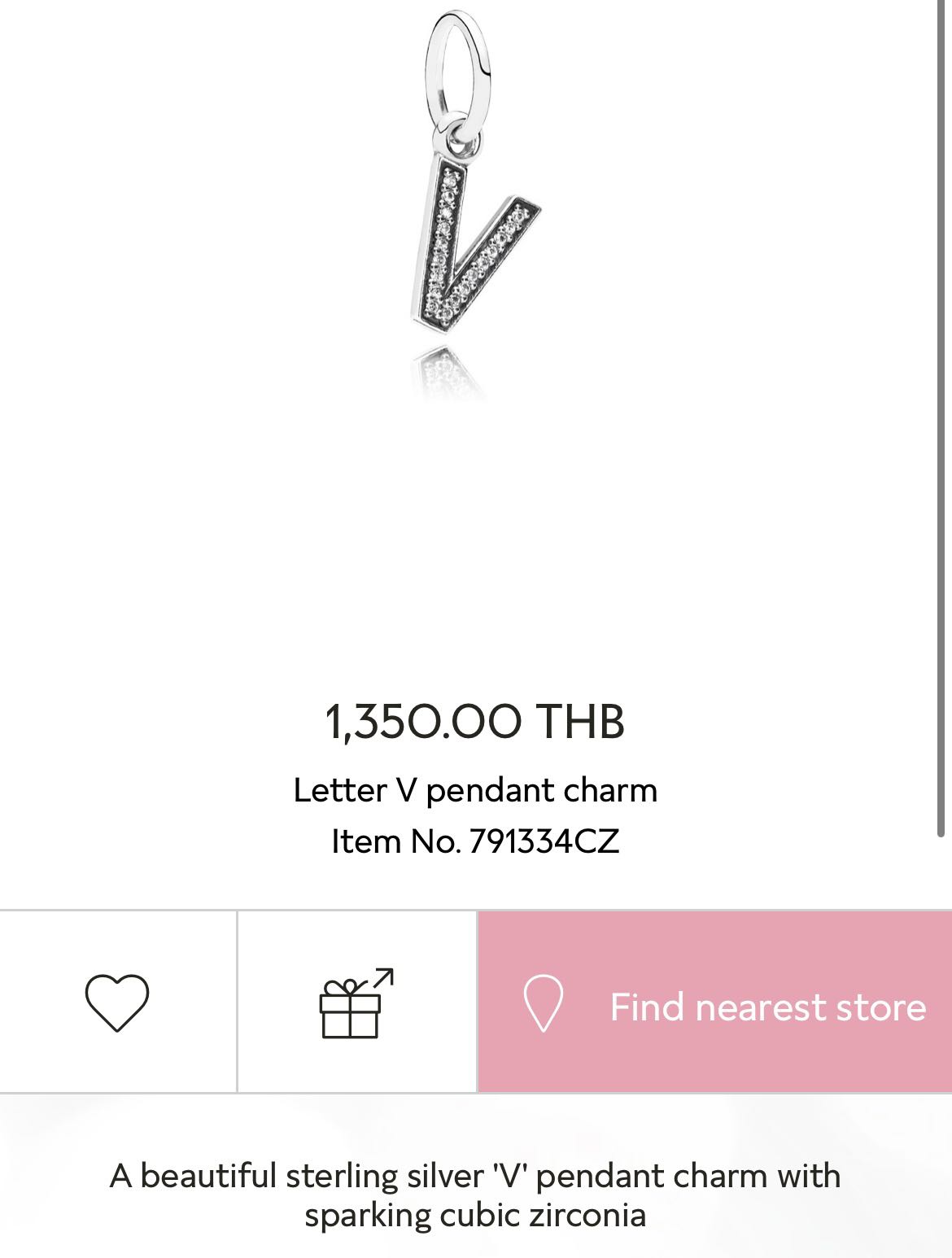 Pandora Letter V Charm, Women's Fashion, Jewelry & Organisers, Charms ...