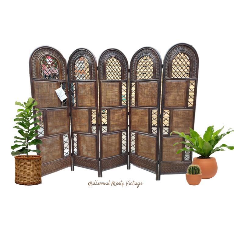 5 panel rattan screen room divider partition rustic farmhouse ...