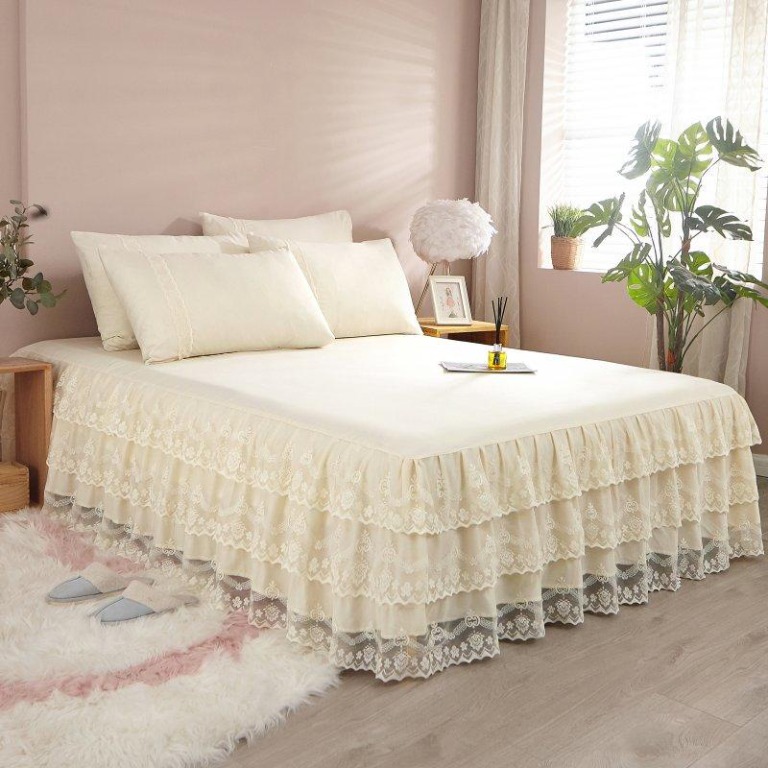 Solid Color Bedsheet Pure Princess Style Thicken Brushed Fabric Bed