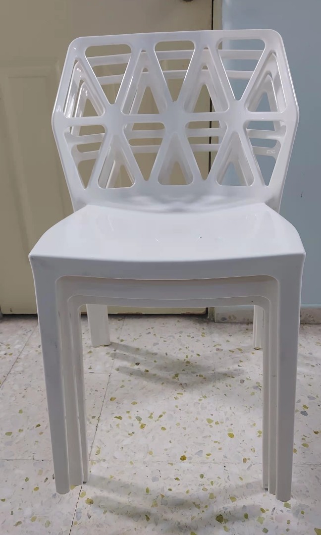 Stackable white chairs, Furniture & Home Living, Furniture, Tables ...