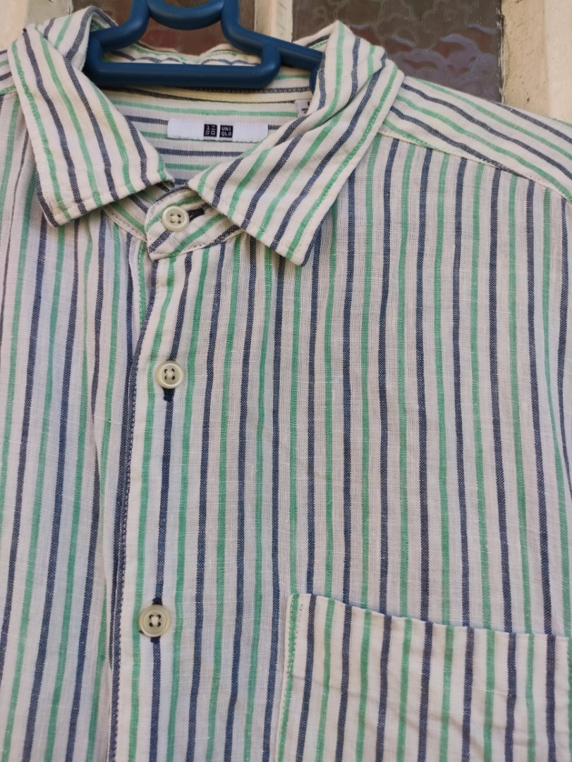 Uniqlo Linen Long Sleeves Polo Large Like New, Men's Fashion, Tops ...