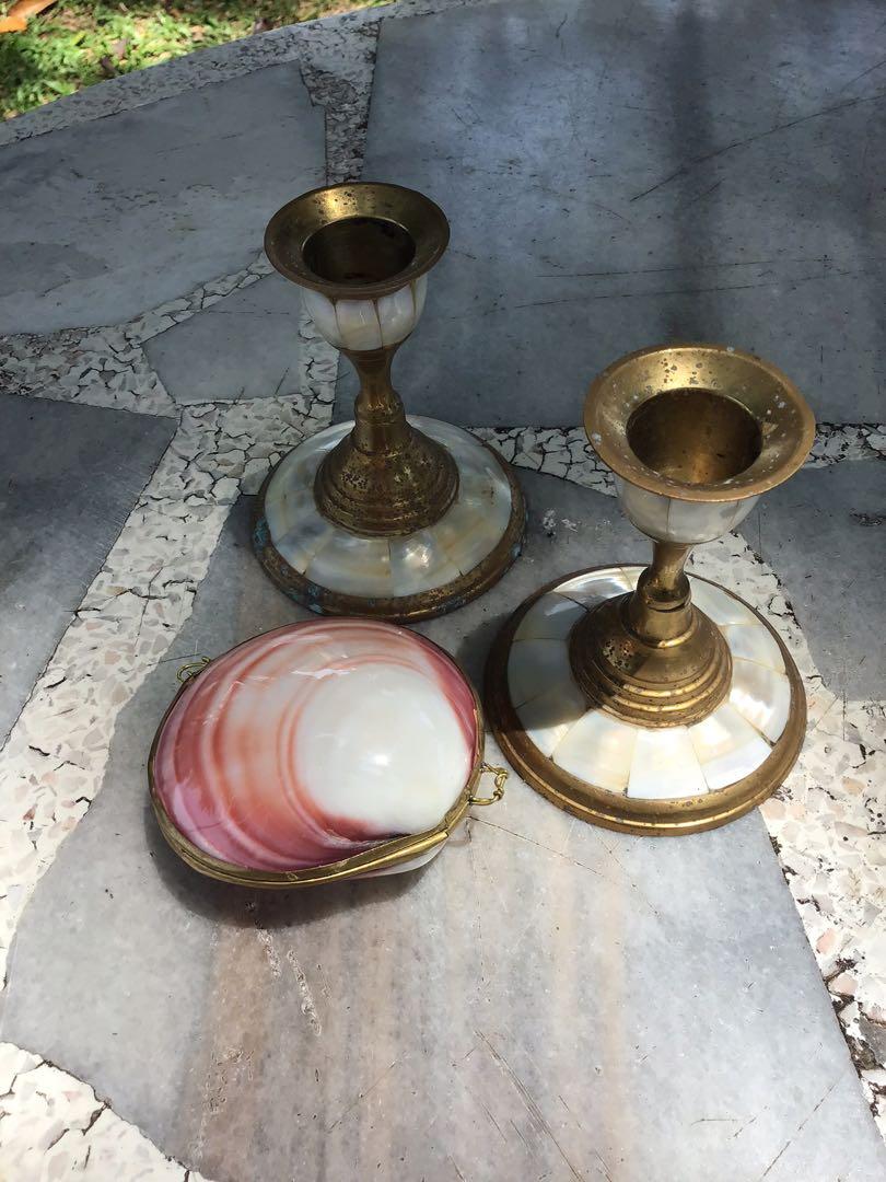 Vintage Handcrafted Genuine Clam Shell White Pink Brass Hinged Trinket ...