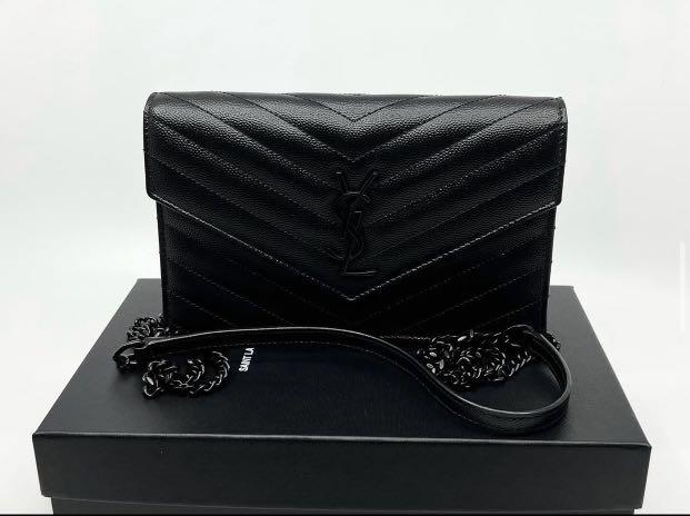 100% authentic ysl envelope chain bag in so black, Women's Fashion ...