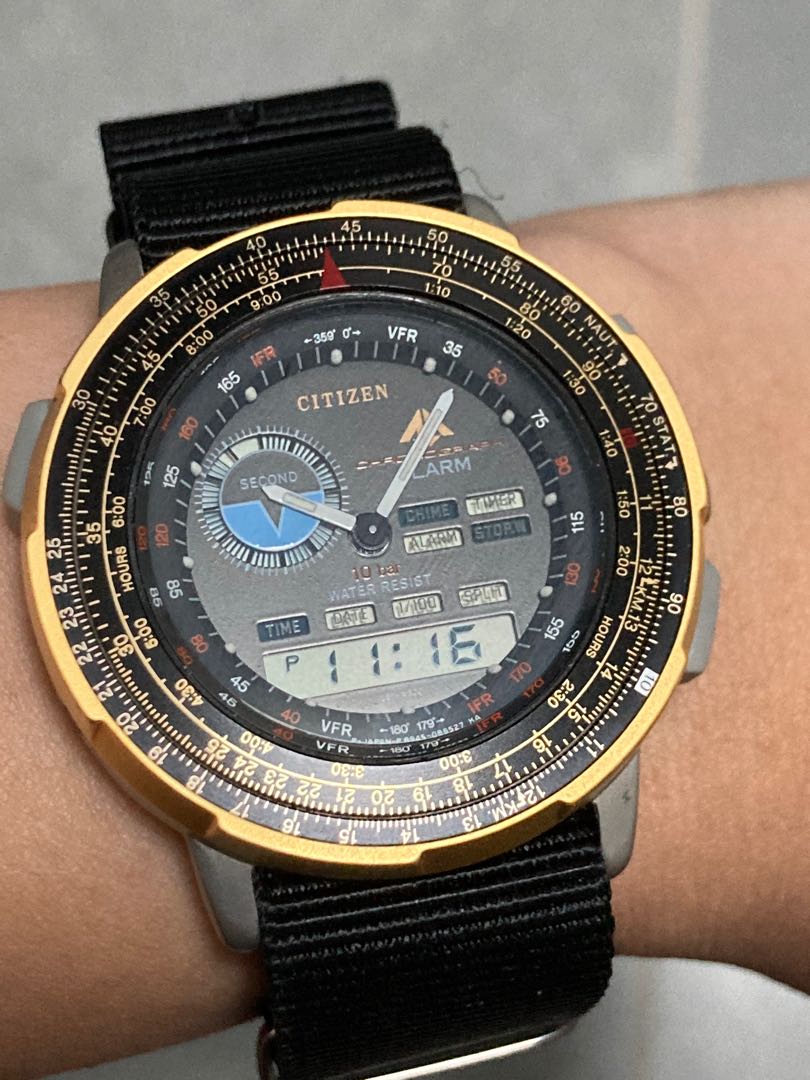 90年代星辰citizen 8945 wingman 多功能螢幕指針電子錶, 名牌, 手錶 - Carousell