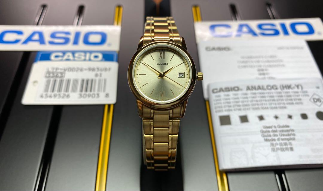 Casio LTP-V002G-9B3 Ladies Analog Quartz LTPV002G-9B3 Gold Tone Watch LTPV002 Gold Dial Brand ...