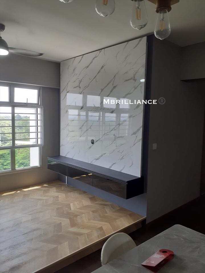 Ceiling height marble feature wall tv console custom made, Furniture ...