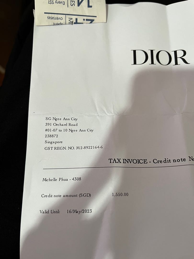 Dior Credit Note worth $1,550, Luxury, Bags & Wallets on Carousell