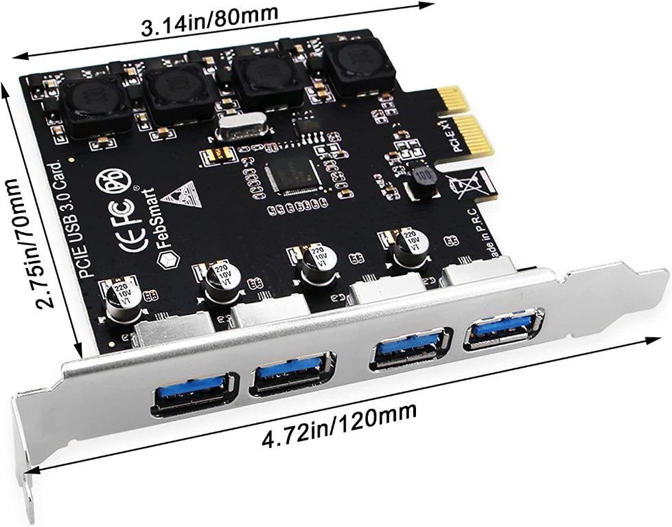 FebSmart 4 Ports USB 3.0 Super Fast 5Gbps PCI Express (PCIe) Expansion ...