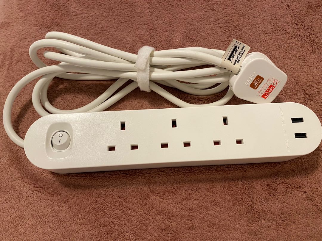 IKEA KOPPLA 3-way socket with 2 USB ports, white3.0 m, TV & Home ...