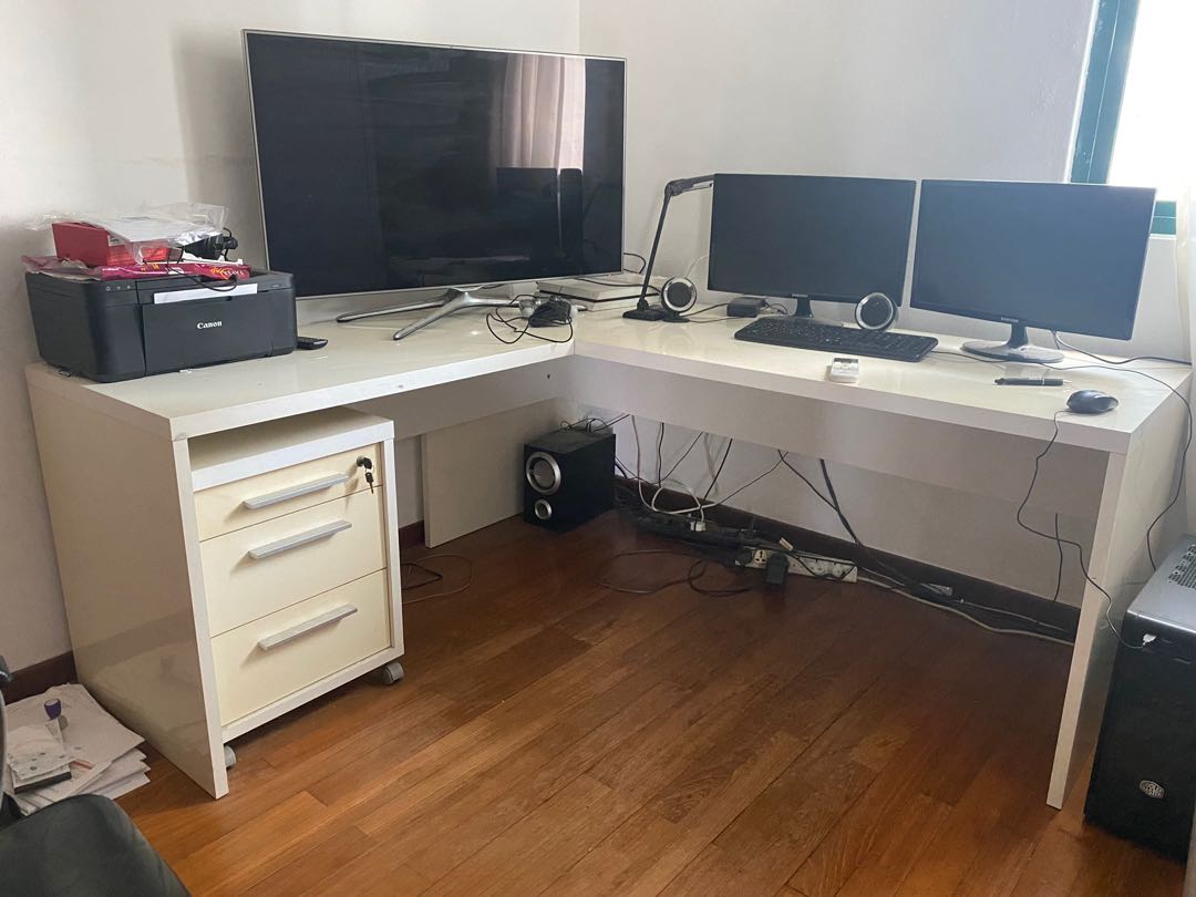 L Shaped Desk with detached drawers, Furniture & Home Living, Furniture ...