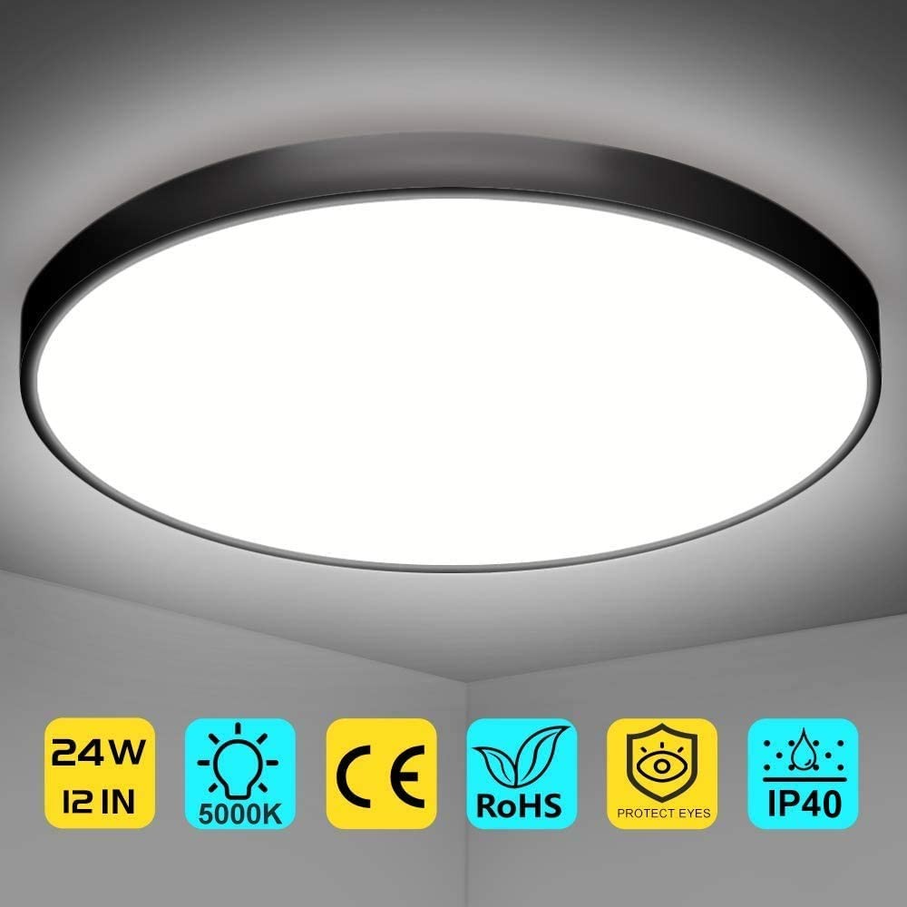 LEDLIGHTSWORLD 12 Inch 24W LED Round Ceiling Light, 5000K Daylight ...