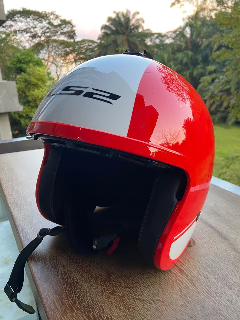 LS2 Spitfire Retro Red/White Motorcycle Helmet, Motorcycles, Motorcycle ...